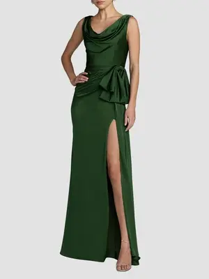Mac Duggal Charmeuse Sleeveless Cowlneck Gown - Emerald