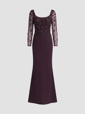 Mac Duggal Beaded Jersey Column Gown - Amethyst