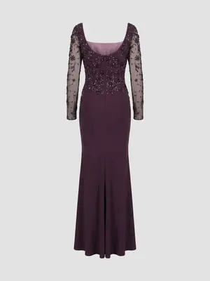 Mac Duggal Beaded Jersey Column Gown - Amethyst