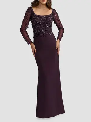 Mac Duggal Beaded Jersey Column Gown - Amethyst