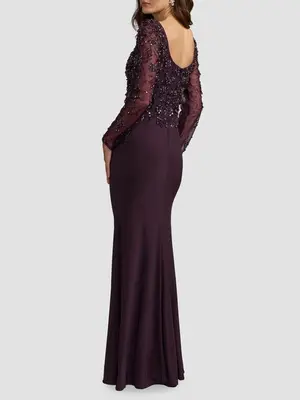 Mac Duggal Beaded Jersey Column Gown - Amethyst