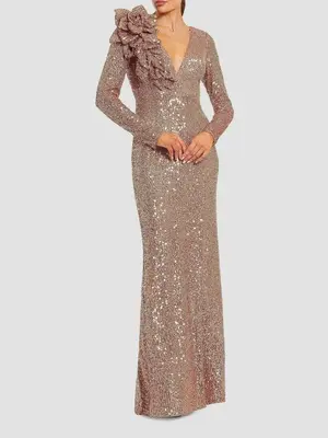 Mac Duggal Ieena Sequined Column Gown - Copper