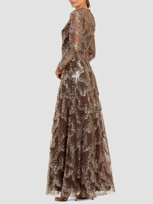 Mac Duggal Sequined-mesh A-line Gown