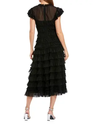 Mac Duggal Mesh Ruffled Midi-dress