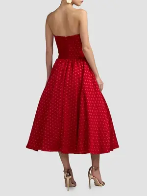 Mac Duggal Polka Dot Brocade Strapless Midi Dress