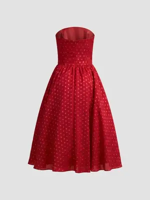 Mac Duggal Polka Dot Brocade Strapless Midi Dress