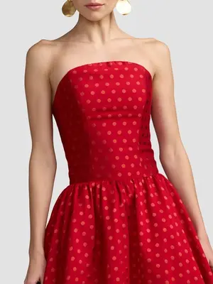 Mac Duggal Polka Dot Brocade Strapless Midi Dress