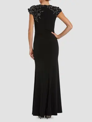 Mac Duggal Bead-embellished Floral-appliquéd Jersey Gown