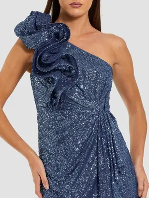 Mac Duggal One-shoulder Sequined Column Gown