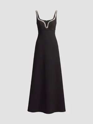 Mac Duggal Crepe Rhinestone-trim Sleeveless Gown - Black