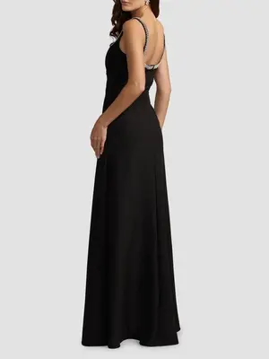 Mac Duggal Crepe Rhinestone-trim Sleeveless Gown