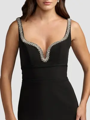 Mac Duggal Crepe Rhinestone-trim Sleeveless Gown