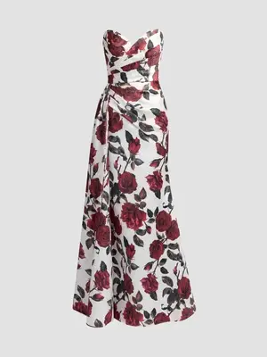 Mac Duggal Floral Satin Strapless Gown - Rose Multi