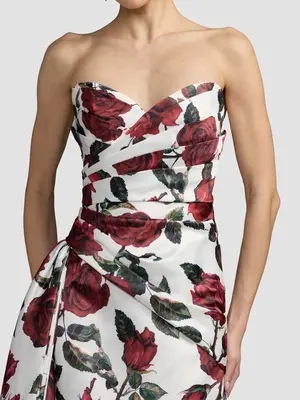 Mac Duggal Floral Satin Strapless Gown