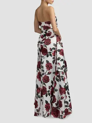 Mac Duggal Floral Satin Strapless Gown
