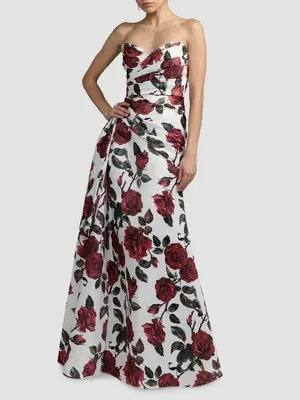 Mac Duggal Floral Satin Strapless Gown