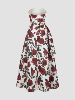 Mac Duggal Floral Satin Strapless Gown