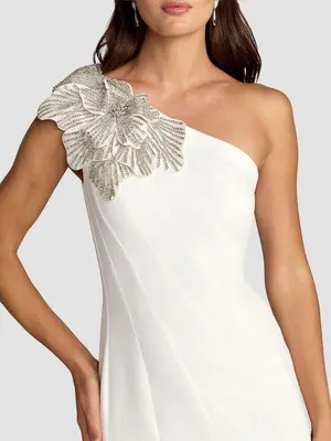 Mac Duggal Embellished Crepe One-shoulder Mermaid Midi-dress - Ivory