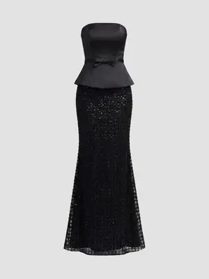 Mac Duggal Sequined Satin Column Gown - Black