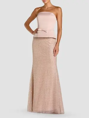 Mac Duggal Sequined Satin Column Gown - Blush