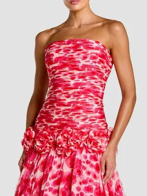 Mac Duggal Floral Chiffon Strapless Gown