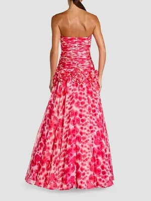 Mac Duggal Floral Chiffon Strapless Gown