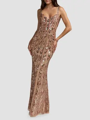 Mac Duggal Embellished Mesh Column Gown