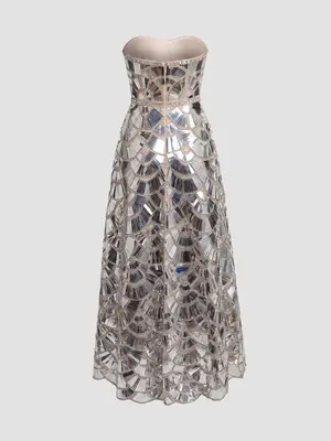 Mac Duggal Strapless Scallop Beaded Rhinestone Ballgown