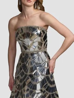 Mac Duggal Strapless Scallop Beaded Rhinestone Ballgown