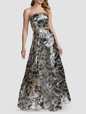 Mac Duggal Strapless Scallop Beaded Rhinestone Ballgown