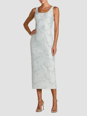 Mac Duggal Floral Brocade Scoopneck Midi-dress - Blue Multi