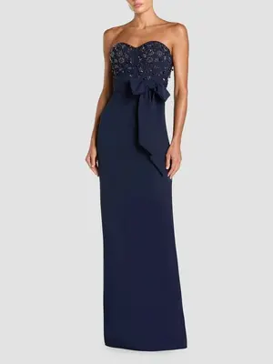 Mac Duggal Beaded Crepe Strapless Column Gown Midnight