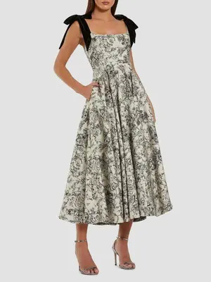 Mac Duggal Brocade Bow A-line Midi-dress - Black Multi