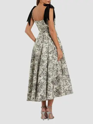 Mac Duggal Brocade Bow A-line Midi-dress