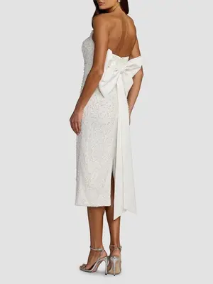 Mac Duggal Imitation Pearl Strapless Lace Midi-dress
