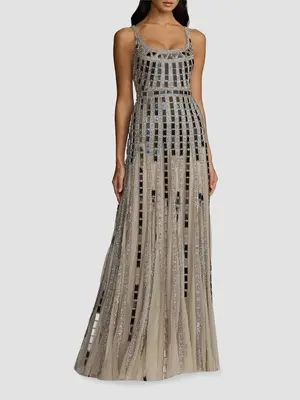 Mac Duggal Mirror Embellished Mesh Gown