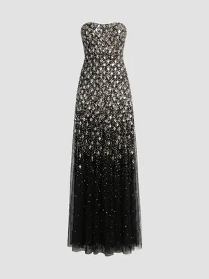 Mac Duggal Beaded Mesh Strapless A-line Gown - Black