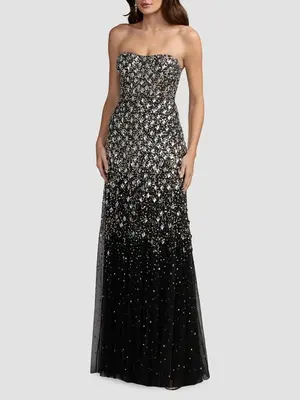 Mac Duggal Beaded Mesh Strapless A-line Gown