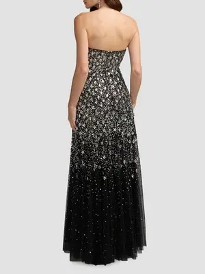Mac Duggal Beaded Mesh Strapless A-line Gown