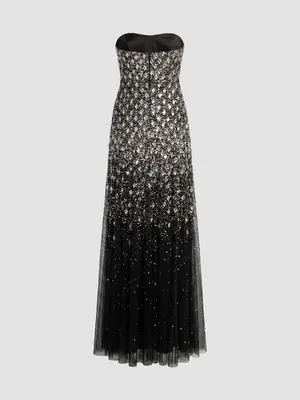 Mac Duggal Beaded Mesh Strapless A-line Gown