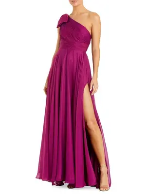 Mac Duggal Ieena 1 Bow-detailed Satin A-line Gown - Raspberry