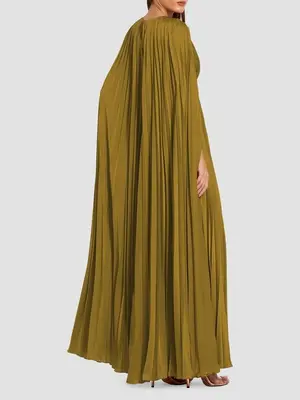 Mac Duggal Petite Ieena 1 Pleated Satin A-line Cape Gown