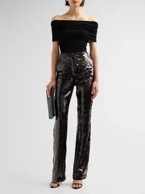 LAQUAN SMITH Sequin High-rise Flared Pants