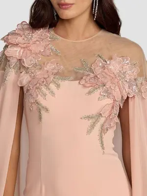 Mac Duggal Floral Crêpe Cape-detail Gown