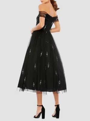 Mac Duggal Imitation Pearl-embellished Off-the-shoulder Cocktail Dress