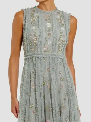Mac Duggal Petite Floral-embroidered Ruffled Mesh Gown