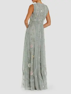 Mac Duggal Petite Floral-embroidered Ruffled Mesh Gown