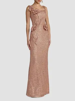 Mac Duggal 3d Flower Sequin Column Gown - Copper