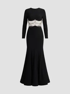 Mac Duggal Crystal-embellished Sheer Jersey Trumpet Gown - Black
