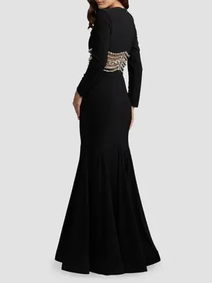 Mac Duggal Crystal-embellished Sheer Jersey Trumpet Gown